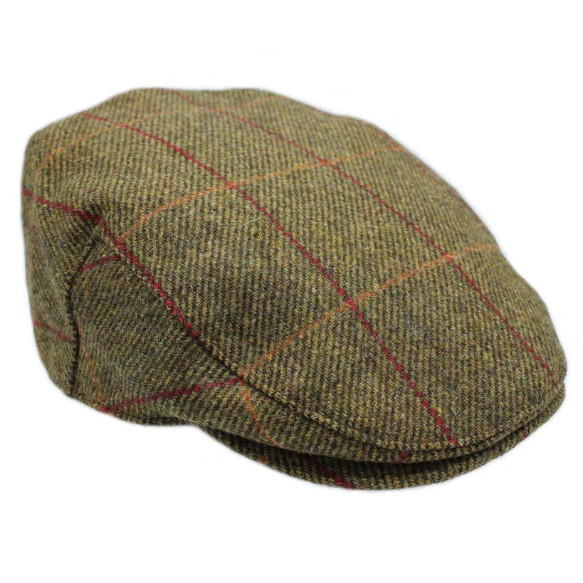 Kinloch Waterproof Tweed Flat Cap Olive & Red — Welland Valley Feeds Ltd