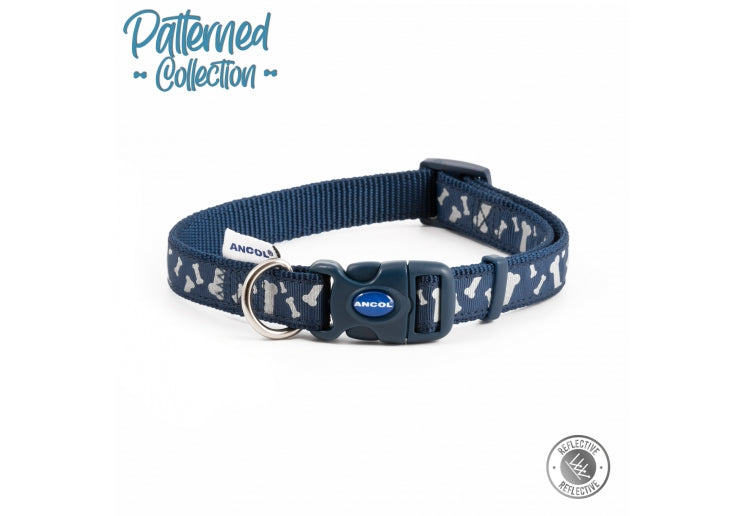 Ancol Patterned Reflective Bones Navy Collar — Welland Valley Feeds Ltd